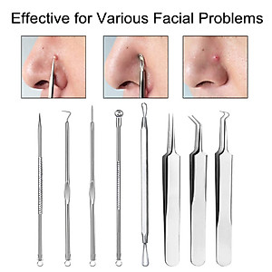 Pinkiou Blackhead Removers Comedone Pimple Popper Tool Acne Extractors Blemish Remover Ingrown Hair Tweezers Removal Kit Whitehead Remover Zit Treatment Skincare Tools for Face Nose, 8-in-1