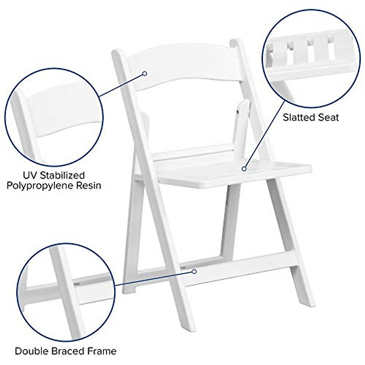 Flash Furniture 2 Pack HERCULES Series 1000 lb. Capacity White Resin Folding Chair with Slatted Seat