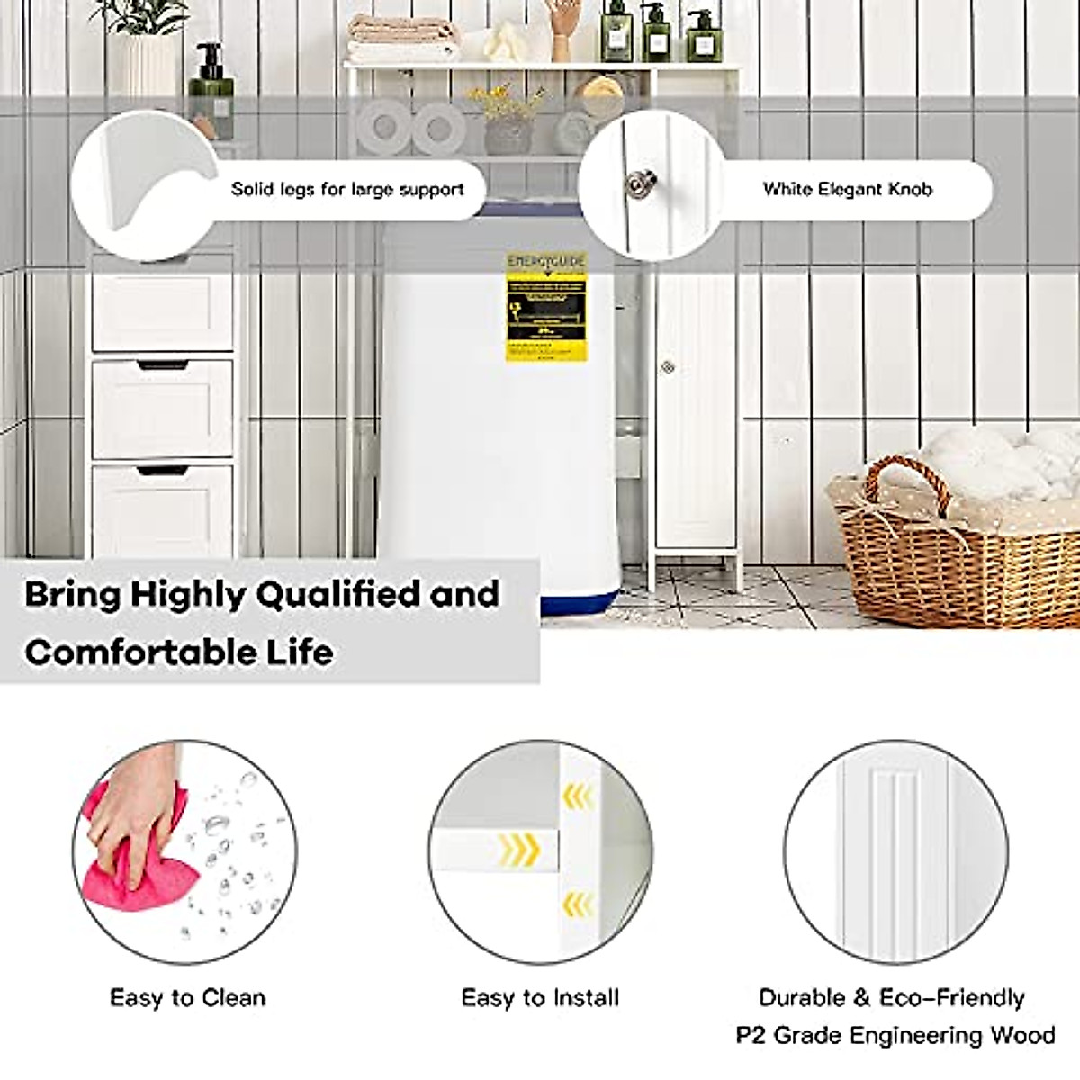 Giantex Over-The-Toilet Storage Rack, Bathroom Freestanding Space Saver with 1-Door Side Storage Cabinet, 2 Open Adjustable Shelves, Anti-Topping Design Towels Organizer Stand White