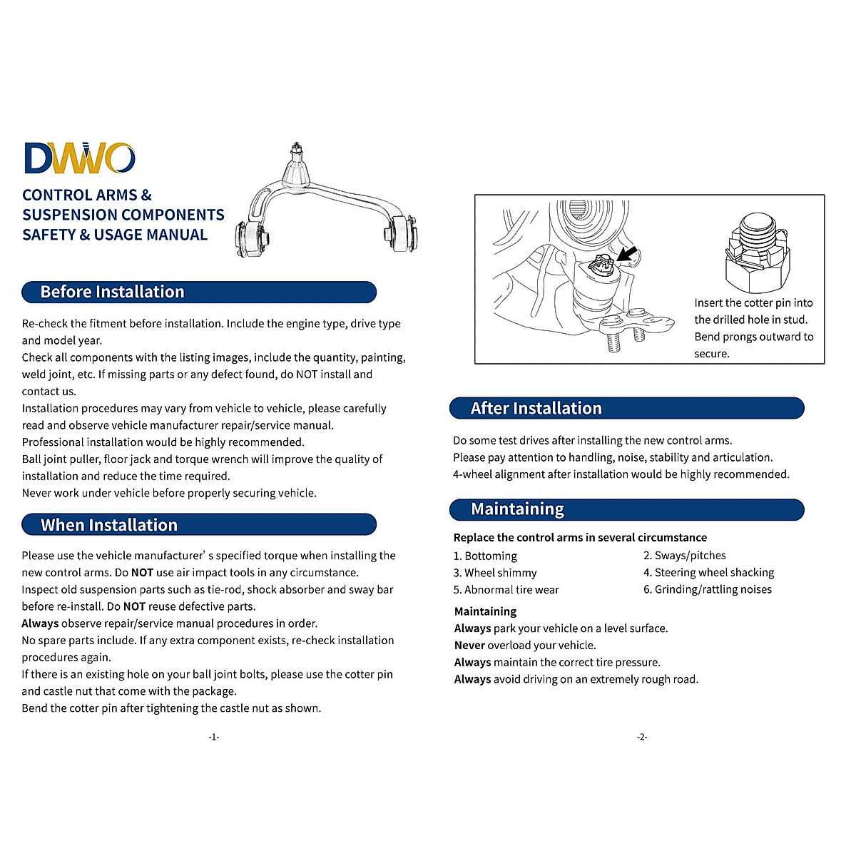 DWVO Front Control Arm Kit Compatible with 2004-2008 Ford F-150 New Body (NOT Heritage), 2006-2008 Lincoln Mark LT (all models)