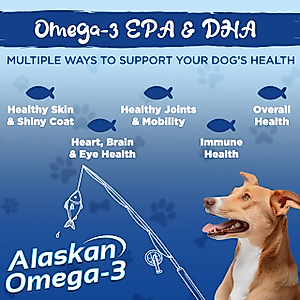 Vital Planet - Alaskan Omega-3 Fish Oil Supplement for Dogs with 600mg of Omega-3, High in DHA and EPA from Sustainably Harvested Wild Caught Cold Water Fish, 60 Vanilla Softgels