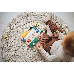 Name Puzzle Busy Board Custom Personalized Baby Gift Wooden Montessori Toys Learning Sensory Board Toddler Toys Fidget Zipper Buckle Plane Car Travel Boy Girl Latches Autistic Education Engaging Child