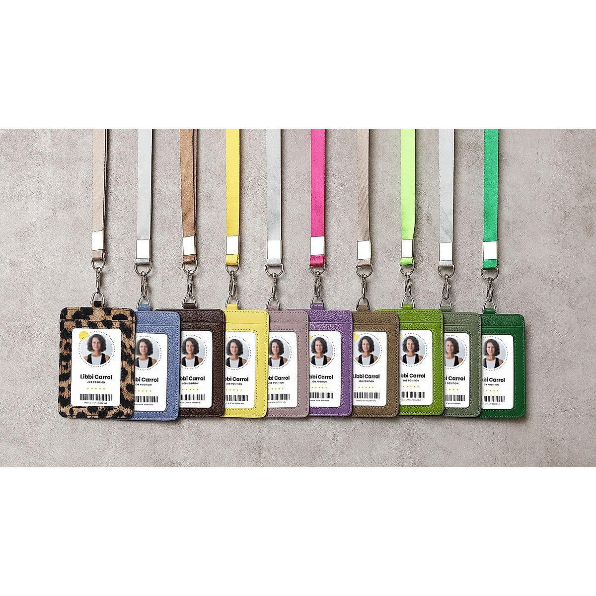 Genuine leather id badge holder with lanyard,soft leather ID Card Holder,Up to 20 colors and leather grains to choose,frommultiple card slots,vertical work name badge case