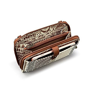 Sakroots Large Smartphone Crossbody in Canvas, Detachable Wristlet Strap, Tobacco Batik World Woven