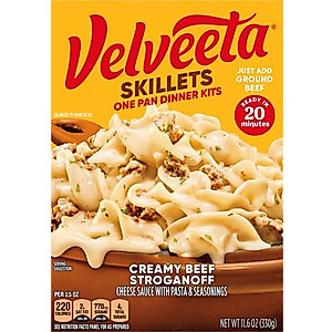 Velveeta Skillets Creamy Beef Stroganoff One Pan Dinner Kit with Cheese Sauce (Pasta & Seasonings, 11.6 oz Box)