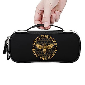 Save The Bees Pencil Case Bag Large Capacity Stationery Pouch with Handle Portable Makeup Bag Desk Organizer