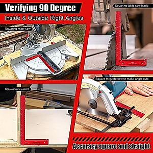 12 inch Try Square Ruler with 0.7mm Mechanical Pencil and 0.7mm Lead Refill, Carpenter Precision Woodworking Square, L Square, CNC-Machined, Metal Aluminum