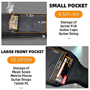 GIGKOUKI 40 41 Inch Acoustic Guitar Case Soft 0.35" Padded Guitar Bag, Waterproof Guitar Gig Bag Classical with Back Hanger Loop and Shoulder Strap