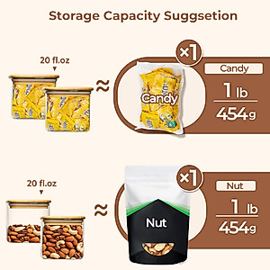 ComSaf 20 oz Glass Food Storage Jars Set of 6, Clear Storage Containers with Airtight Bamboo Lid, Pantry Organization Jar, Spice, Blooming Tea, Coffee and Sugar Container, Canister Set for Kitchen