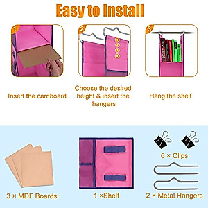 Libeder 3 Shelf Hanging Locker Organizer for School, Work, Gym, Closet, Adjustable Hanging Locker Accessories Shelves for Girls Boys, Hangs from Shelf, Rod to Create Storage Space(Pink-Purple)
