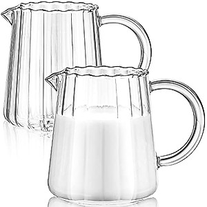 2 Pcs Small Glass Pitcher Elegant Shaped Crystal Glass Creamer Pitcher Glass Tea Pitcher Coffee Milk Creamer Pitcher Creative Milk Frothing Pitcher Milk Frother Cup Creamer Jug(Wave Style)