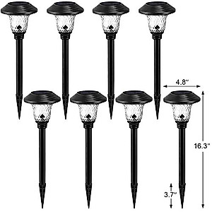 BEAU JARDIN 8 Pack Solar Pathway Lights Supper Bright UP to 12 Hrs Outdoor Garden Stake Glass Stainless Steel IP65 Waterproof Auto On/Off Powered Landscape Lighting for Yard Patio Walkway Black BG1681