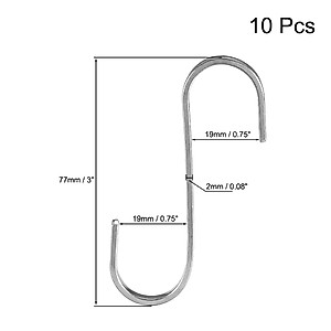 uxcell Stainless Steel S Hooks 3" Flat S Shaped Hook Hangers for Kitchen Bathroom Bedroom Storage Room Office Outdoor Multiple Uses 10pcs