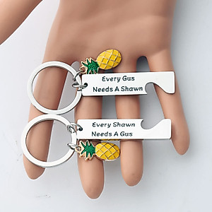 BEKECH Gus And Shawn Gift Every Gus Needs A Shawn Pineapple Charm Keychain Set for TV Serious Lover Psych Fan Best Friend Keychain (silver)