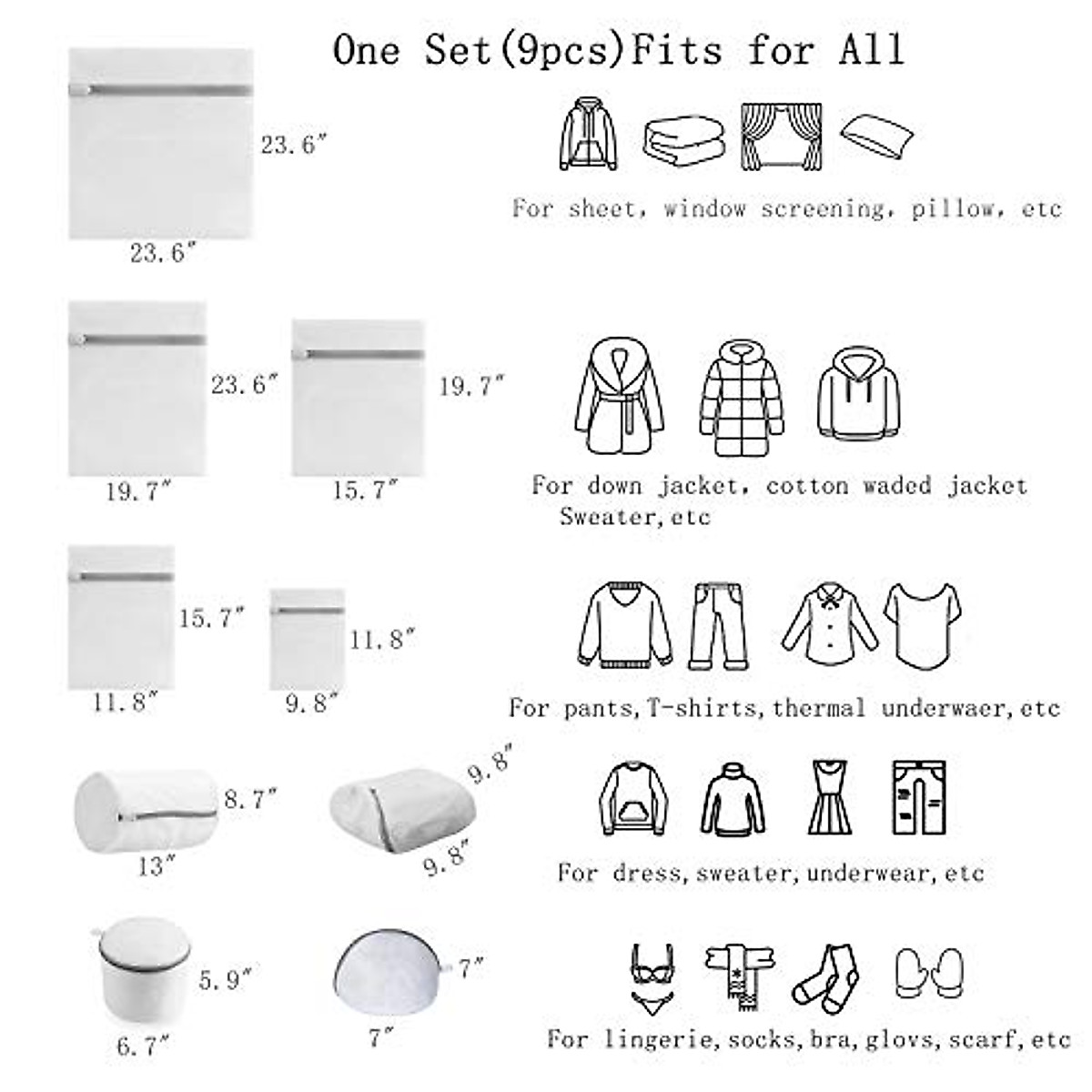 Habychoi Mesh Laundry Bag - 9pcs Premium Zippered Fine Mesh Clothing Washing Bag, Delicates Travel Storage Organize Bag, Clothing Protective Bags for Laundry Lingerie, Sweater, Dress, Blouse, Pants