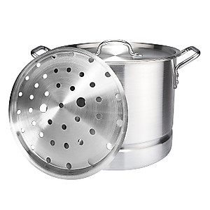 Kitchen Sense Aluminum Stock Pot with Steamer 4 piece Set of 8 quart (2 gallon), 12 quart (4 gallon), 16 quart (4 gallon), and 20 quart (5 gallon).
