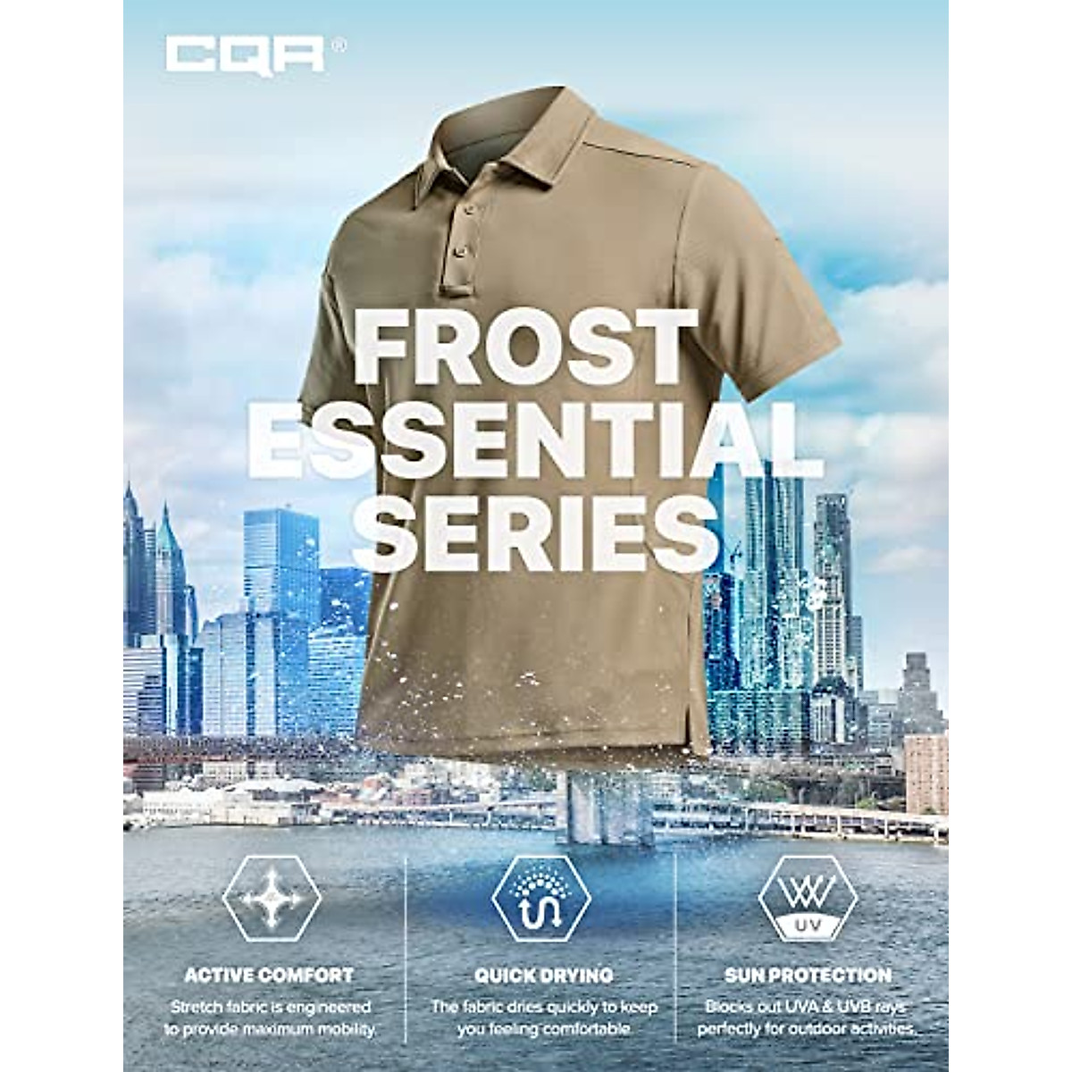 CQR Men's Polo Shirt, Long and Short Sleeve Tactical Shirts, Dry Fit Lightweight Golf Shirts, Outdoor UPF 50+ Pique Shirt, Frost Essential Khaki, Small