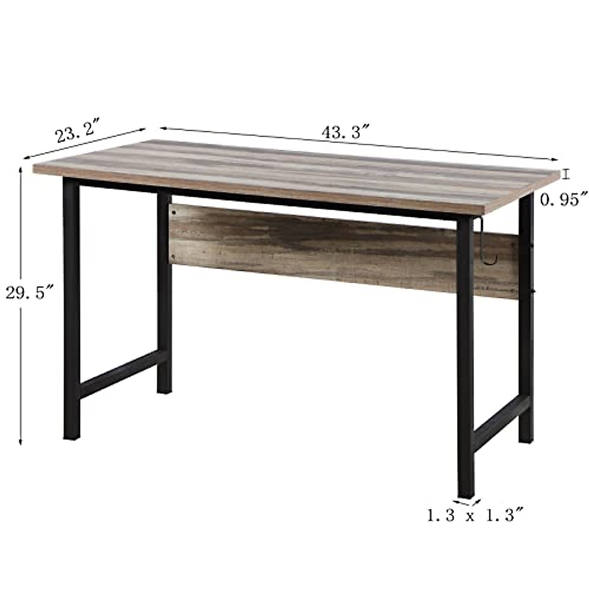 OUllUO Home Office Computer Desk, Writing Desk, Computer Table Desk,43 in Office Desk, Study Writing Table for Home Office, Simple Student Desk with Iron Headphone Hook,Metal Small Desk,Rustic Brown