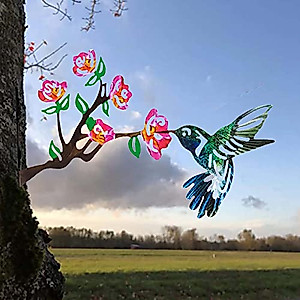 VZVXCC Steel Hummingbird Metal Bird Decor, Metal Bird for Trees, Metal Birds Yard Decor, Hollowed Out Hummingbird Silhouette Garden Bird Statue for Garden Yard Patio Outdoor Decor(Color)
