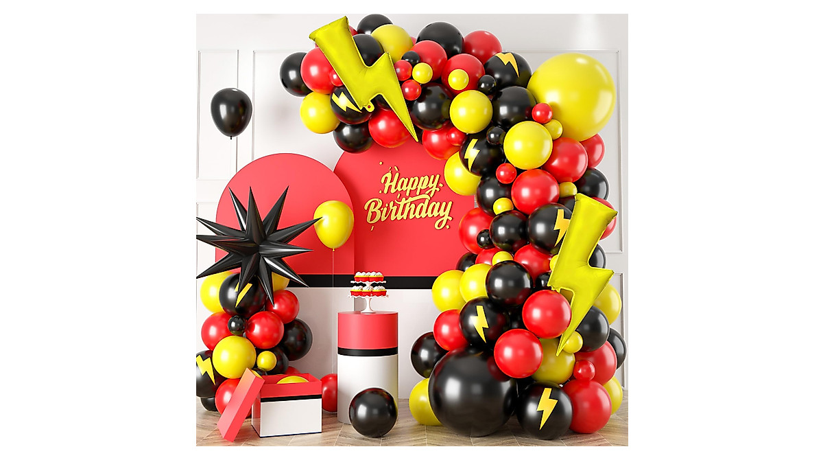 Red Black Yellow Balloon Garland Arch Kit,Cartoon Game Birthday Party ...