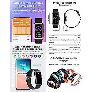 FORSINING Smart Watch Heart Rate Blood Oxygen Monitor 1.47" for Women Men Speed Measurement Sleep Tracker IP67 Waterproof for Android iOS Phones, Black Black