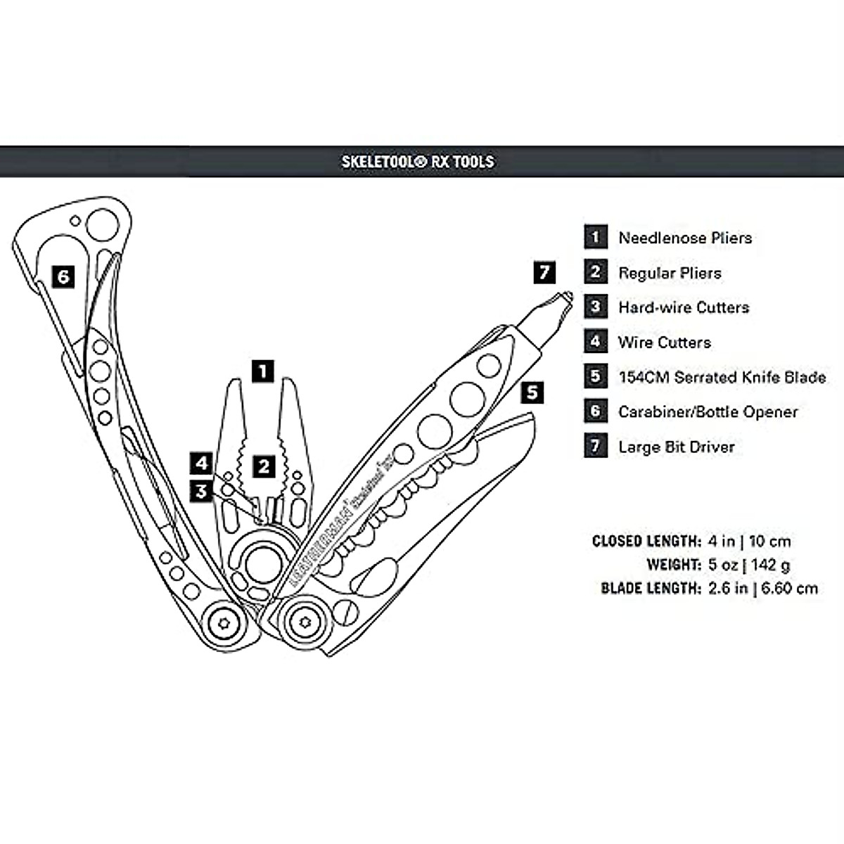 LEATHERMAN, Skeletool RX Multitool with Serrated Knife and Glass Breaker, Red