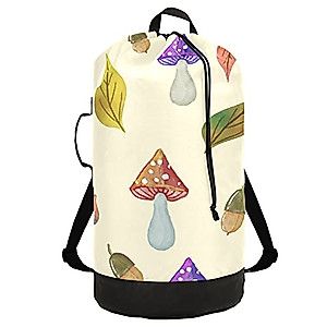 Thanksgiving Leaf Mushroom Laundry Bag Heavy Duty Laundry Backpack with Shoulder Straps Handles Travel Laundry bag Drawstring Closure Dirty Clothes Organizer For Apartment College Dorm Laundromat