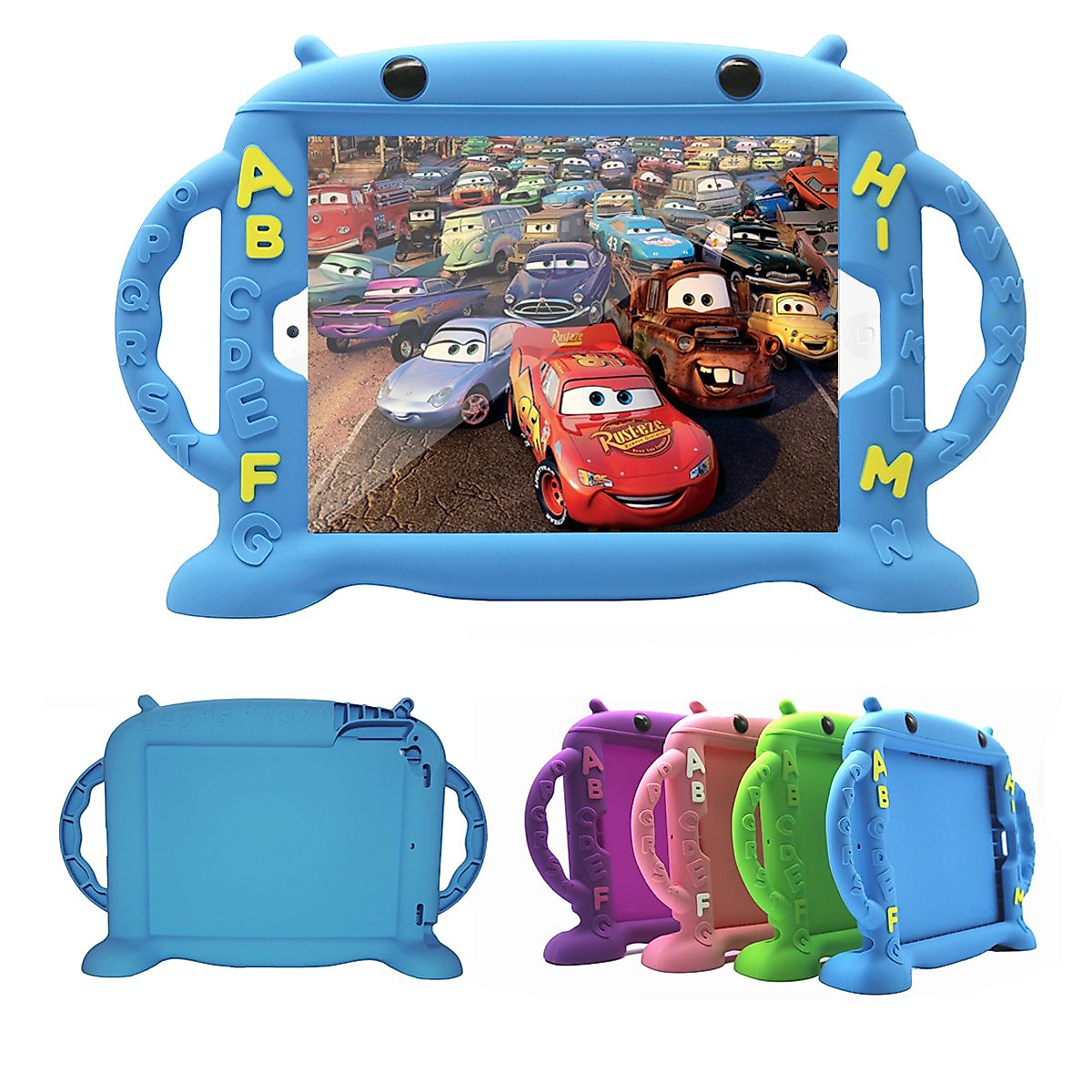 CHINFAI Kids Case for iPad, Cute Cartoon Case for iPad 2017 2018 9.7 inch, Case for iPad Pro/iPad Air 1 2, Shockproof Silicone Protective Cover with Self Stand [BPA Free][Side Handles] (Blue)