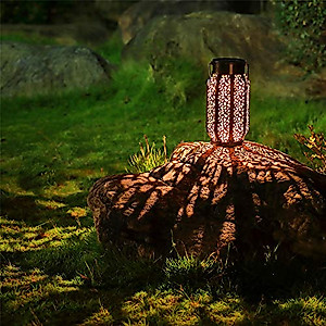 Maggift 2 Pack 10.6 Inch Hanging Solar Lights Outdoor Retro Hanging 20 Lumens Christmas Decorative Solar Lantern with Handle, Brown