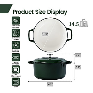 Enameled Cast Iron Dutch Oven with Lid, Enamel Dutch Oven Pot with Handles, Enamel Cast Iron Dutch Oven Cookware Casserole Braiser for Soup, Meat, Bread, Baking (7.5 quart, Green)