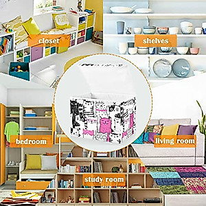 CaTaKu Cute Cat Funny Storage Bins with Lids and Handles, Fabric Large Storage Container Cube Basket with Lid Decorative Storage Boxes for Organizing Clothes