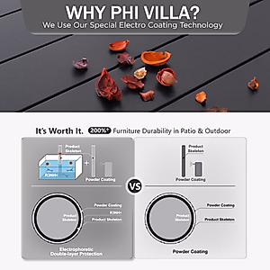 PHI VILLA 60'' Outdoor Dining Table for 6, E-Coating Metal Patio Table with 1.57" Umbrella Hole, All-Weather Resistant Rectangular Table for Patio, Backyard, Garden