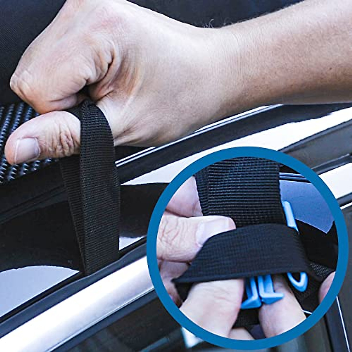 WildXplorer Rooftop Cargo Tie Down Hook Straps for Securing Any Car Roof Bag, Cargo Carrier or Car Top Carrier. Attach to Door Frame, No Roof Rack Required. Suitable for a 4 Door Car, SUV, Jeep, Truck
