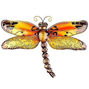 John's Studio Metal Dragonfly Wall Decor Glass Outdoor Garden Fence Art, Iron Sculpture Hanging Decoration for Home, Living Room, Bedroom, Yard, Patio, Porch