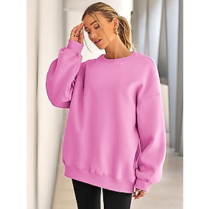 EFAN Preppy Clothes Sweatshirts Hoodies for Women Teen Girls Oversized Sweaters Cute Outfits 2023 Y2K Crew Neck Pullover Tops Pink