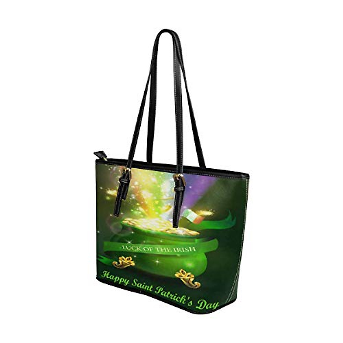 InterestPrint Women Totes Top Handle HandBags PU Leather Purse St, Patrick S Day Symbol Green Pot