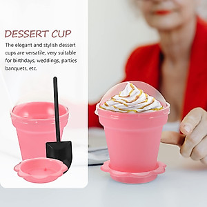 Kichvoe Flower Pot Dessert Cups 25 Sets Novelty Ice Cream Cups with Dome Lids Shovel Spoon for Appetizer Mousse Parfait Yogurt Pink