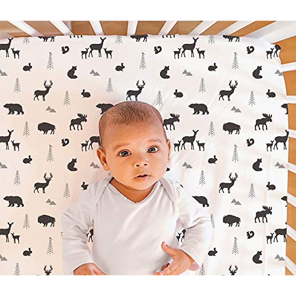 The Peanutshell Buffalo Plaid Crib Bedding Set for Boys or Girls, Woodland Animals, 3 Pieces