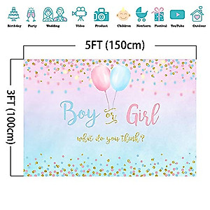 Mocsicka Boy or Girl Gender Reveal Decoration, Blue or Pink Dots Balloon Party Backdrop, Gender Reveal Banner Supplies (5x3ft (60x36 inch))