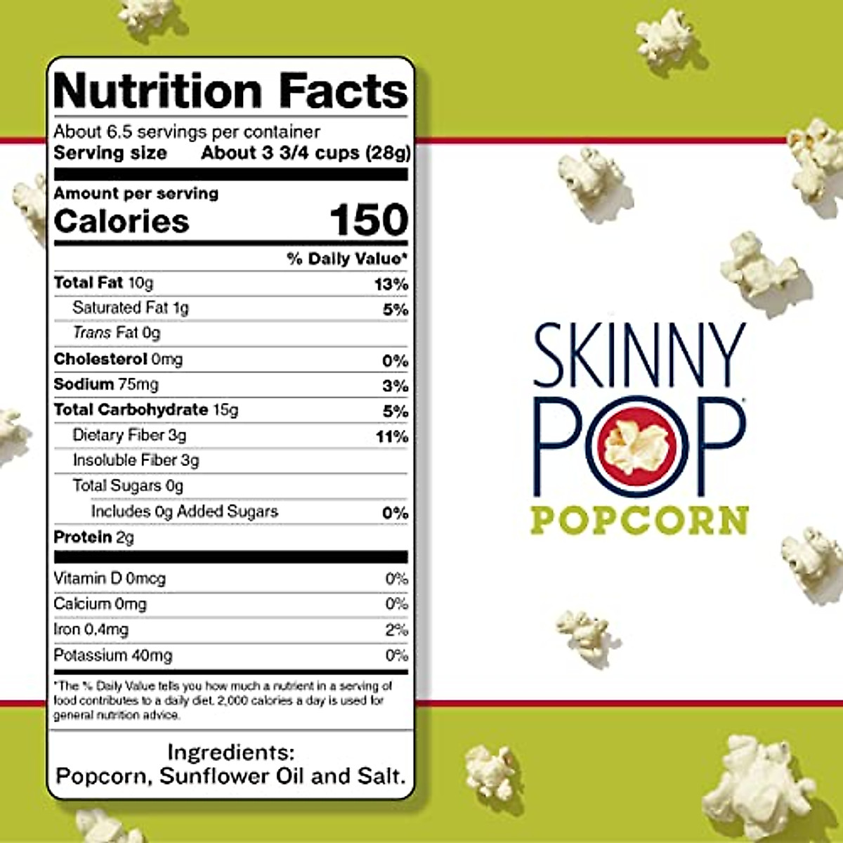 SkinnyPop Original Popcorn, Gluten Free, Vegan Popcorn, Non-GMO, Healthy Popcorn Snacks, Skinny Pop 6.7oz Party Sized Bags (6 Count)