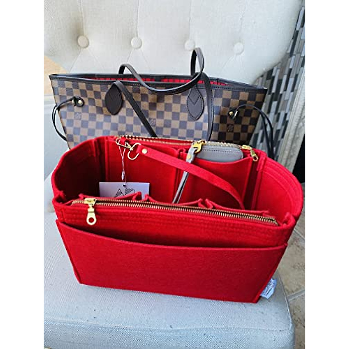 AlgorithmBags designed for LV Neverfull GM Purse Organizer Insert with Zippers Luxury Bag Shaper Liner (Cherry)