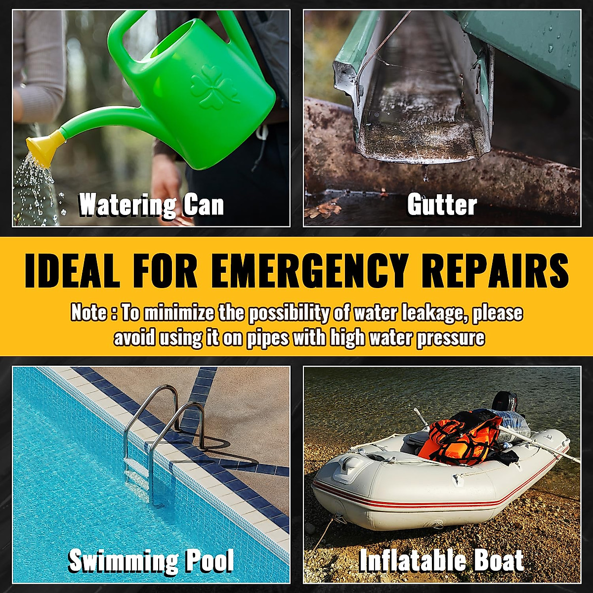 VIVIDA Waterproof Patch and Seal Tape, 4" × 10' Waterproof Tape for Outdoor Use, Patch and Seal Tape Waterproof Tape for Leaks, Underwater Repair, Black, 1 Roll