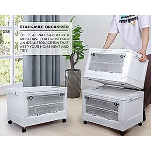 SYMWAL Extra large bins with Lids, Folding Storage Box, Stackable Storage Bins , Storage Bins with wheels, Collapsible Outdoor Storage Bins,2 Packs 28Gal Storage Cabinet