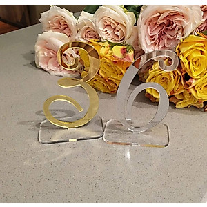 Elegant Mirror Acrylic Wedding Standing Table Numbers,Wedding Table Numbers Sign, Mirrored Wedding Table Decor (Gold, Number 1-10)