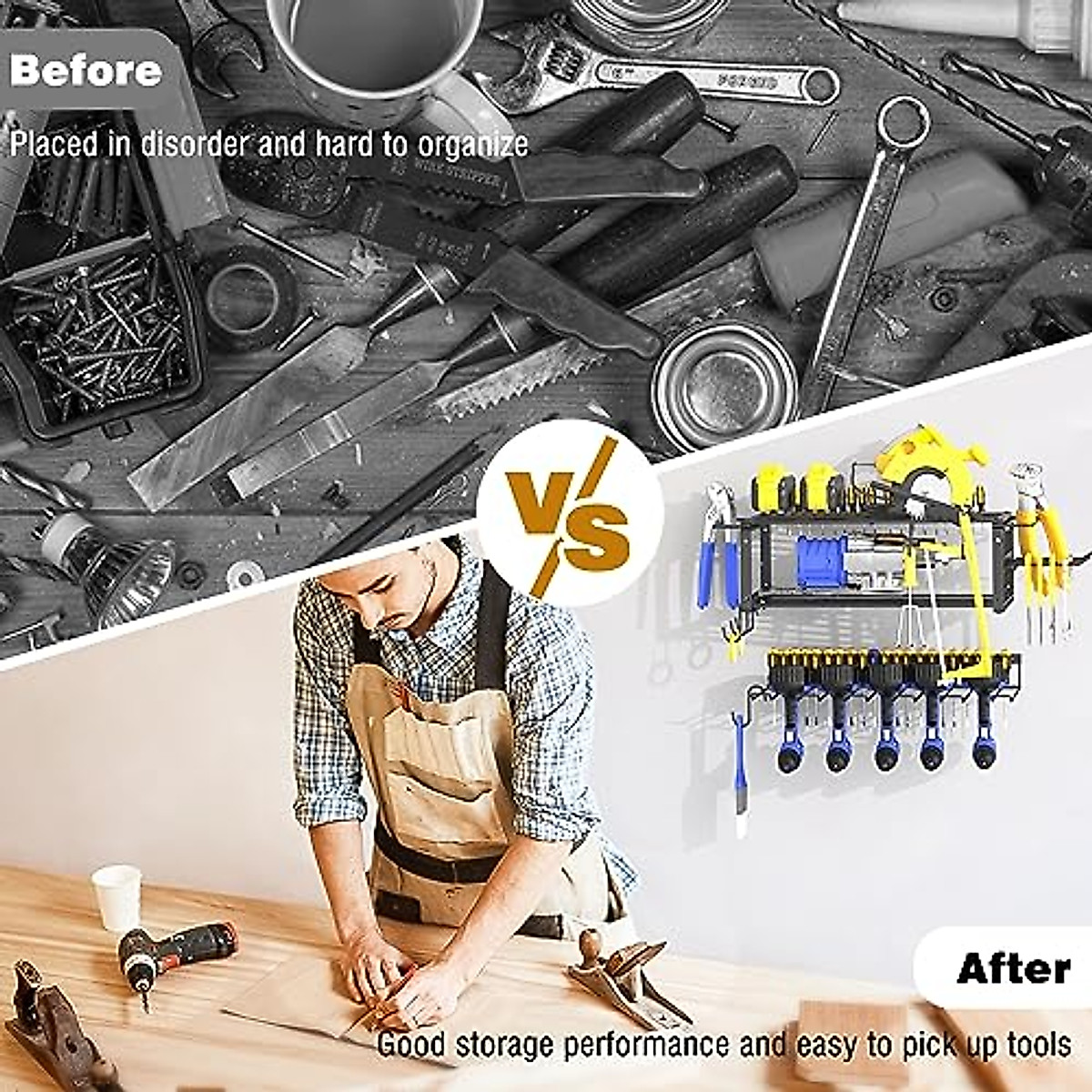 Housolution Power Tool Organizer, 3 Layers 5 Drill Slots Garage Storage Rack, Heavy Duty Metal Drill Holder Wall Mount Floating Shelf, Tool Organizers and Storage for Warehouse| Father's Day Gift