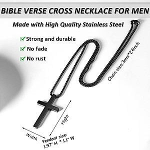 ZRAY Cross Necklace for Men Inspirational Bible Verse Cross Pendant Stainless Steel Cross Chain 22+2inch Christian Jewelry Meaningful Religious Gift for Men(B-19：26)