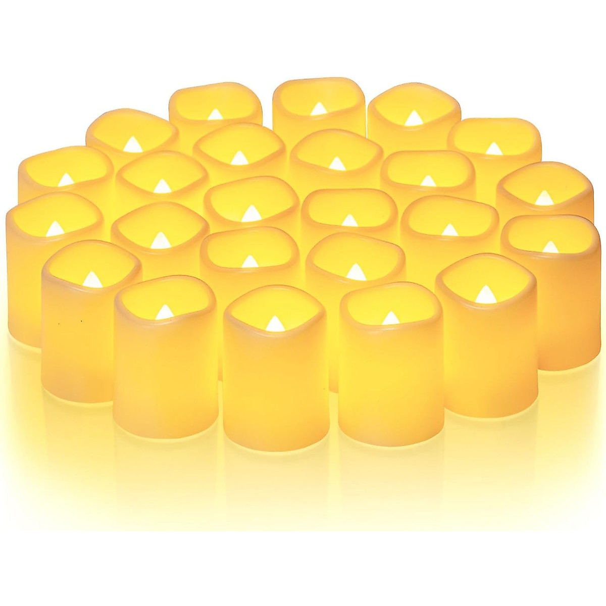 Homemory 24Pack Flickering Flameless Votive Candles, 200+Hour Electric Fake Candles, Battery Operated LED Tealight for Wedding Decor, Outdoor, Table, Festival (Warm White,Battery Included)
