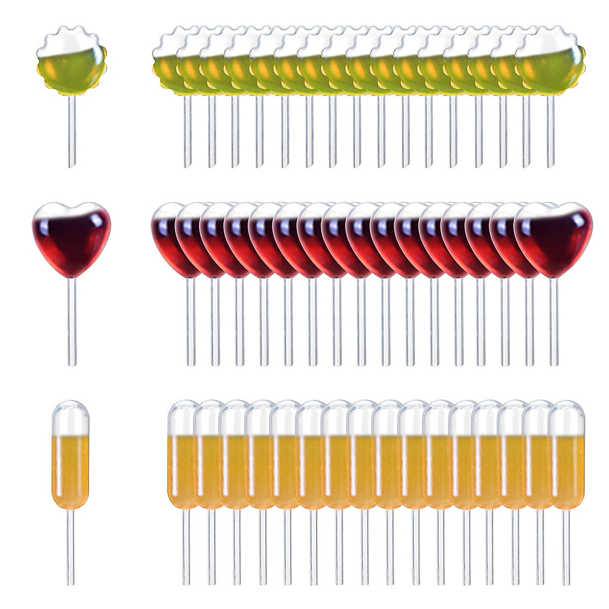 Yopay 300 Pieces Cupcake Pipettes Squeeze Dropper, 4ml Disposable Liquid Strawberry Transfer Injectors Pipettes Infusers for Chocolate, Moveland Cupcakes, (Heart Shape, Round, Rectangular), Clear