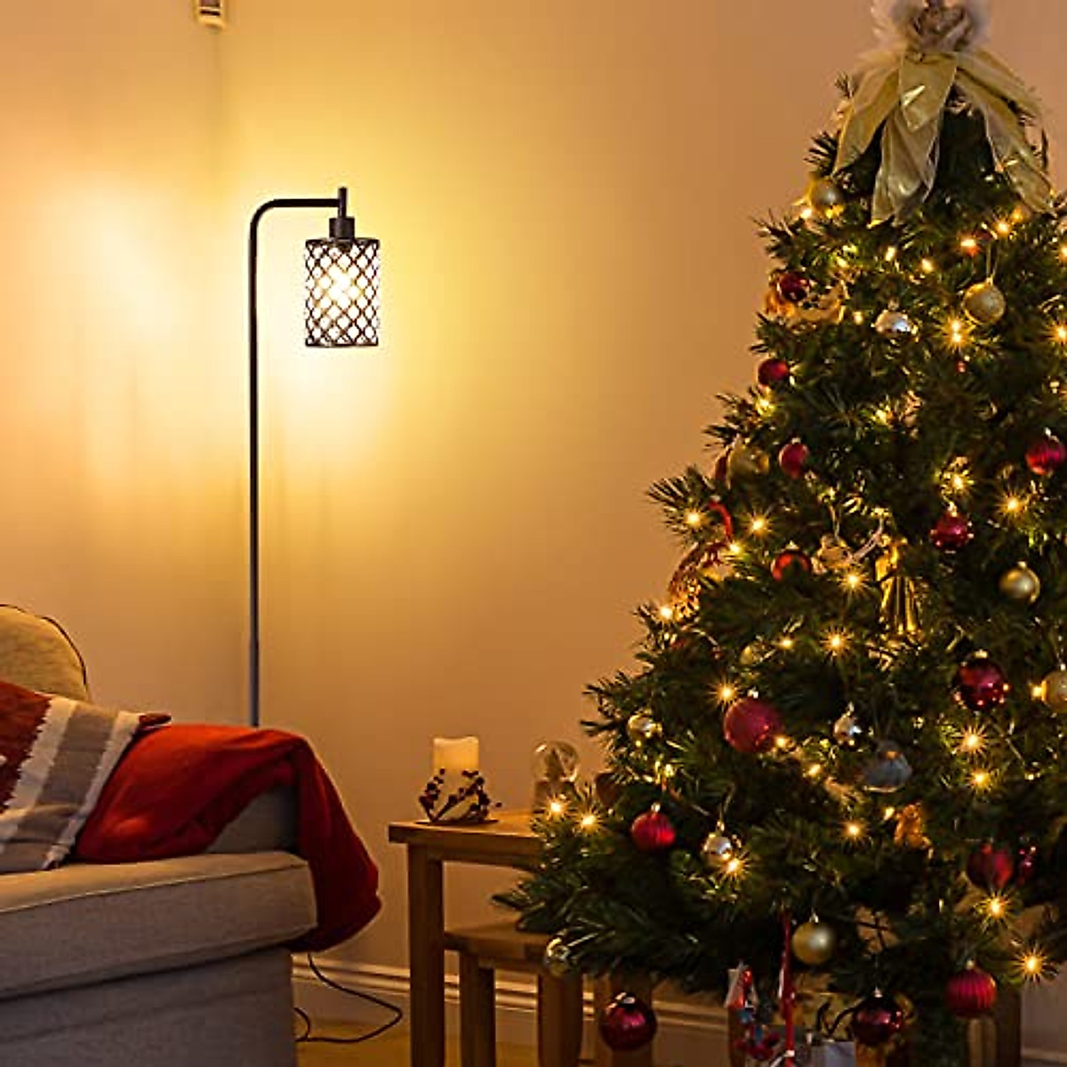 Hong-in Crystal Floor Lamp - Tall Lamp with 6W LED Bulb, Modern Standing Floor Lamps for Living Room with Foot Switch, Black Floor lamp for Bedroom Office Reading Dining Room Kitchen, 64.6 Inch