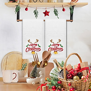 Christmas Hand Towels Cotton Embroidered Sets of 2 - Christmas Kitchen Towels Bathroom - Christmas Dish Towels Tea Dishcloths - Holiday Decorative Winter Xmas Tree Farmhouse Hostess Housewarming Gifts
